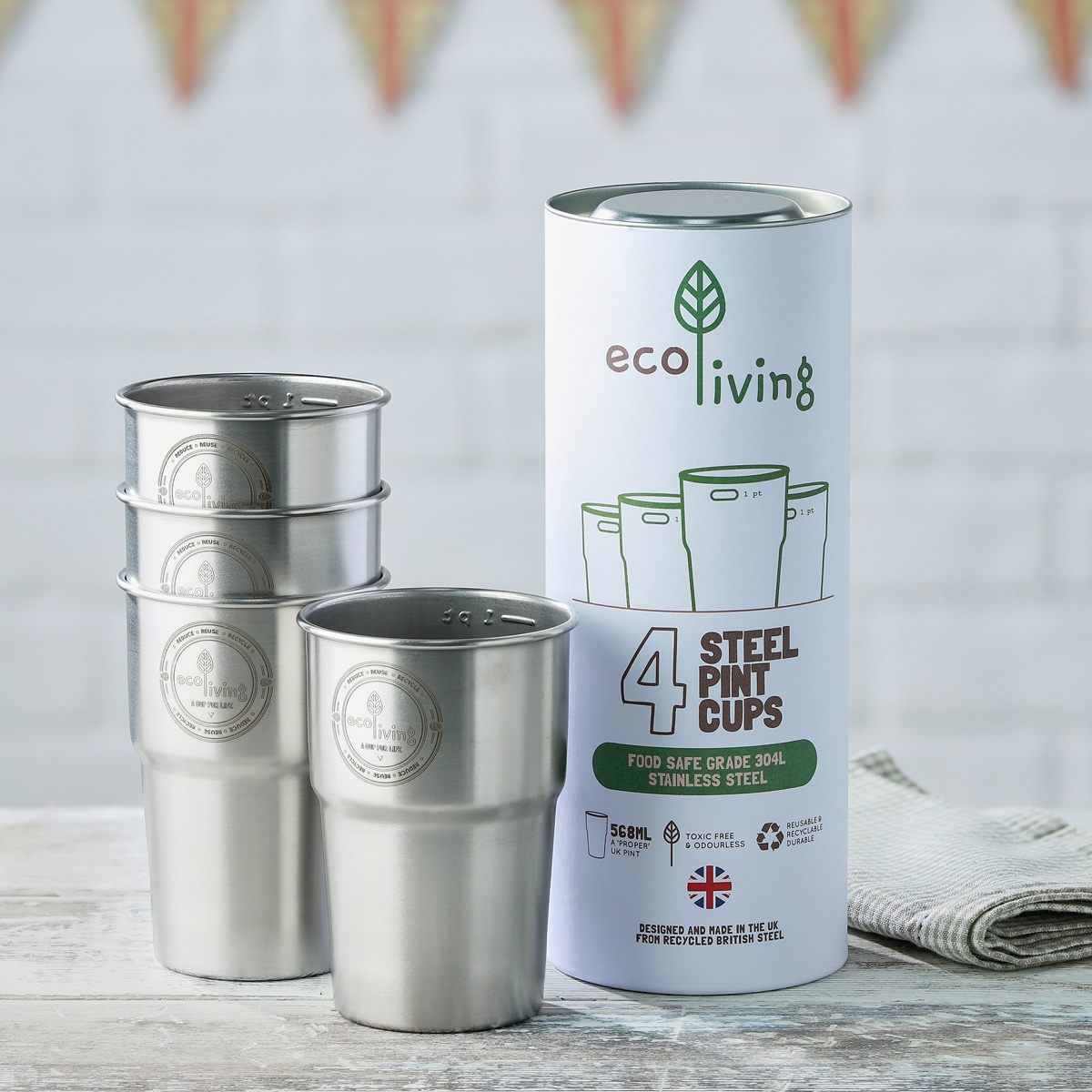 Eco Living Stainless Steel Pint Cups - 4 Pack
