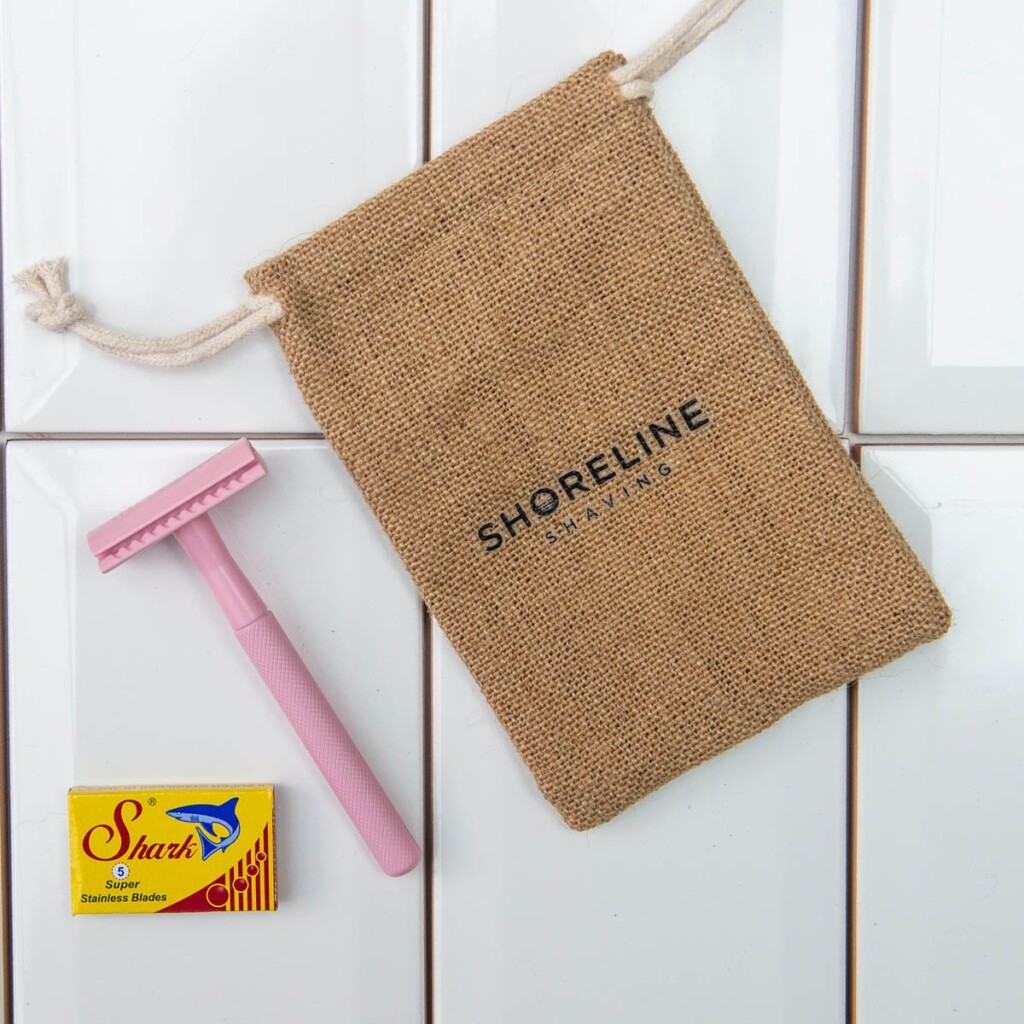 Pastel Pink Safety Razor with Hessian Bag - Peace With The Wild
