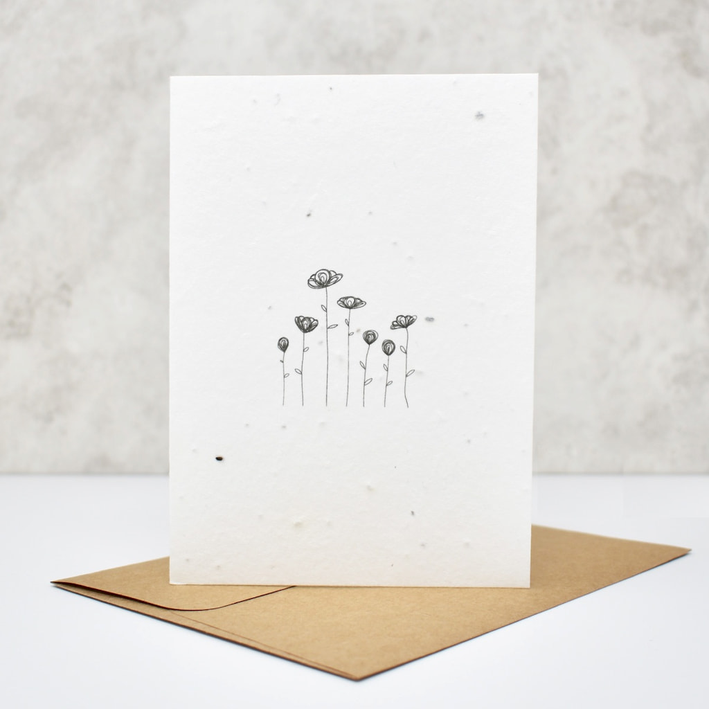 Seed Paper Greeting Card - 'Black Flowers' - Vida Natural
