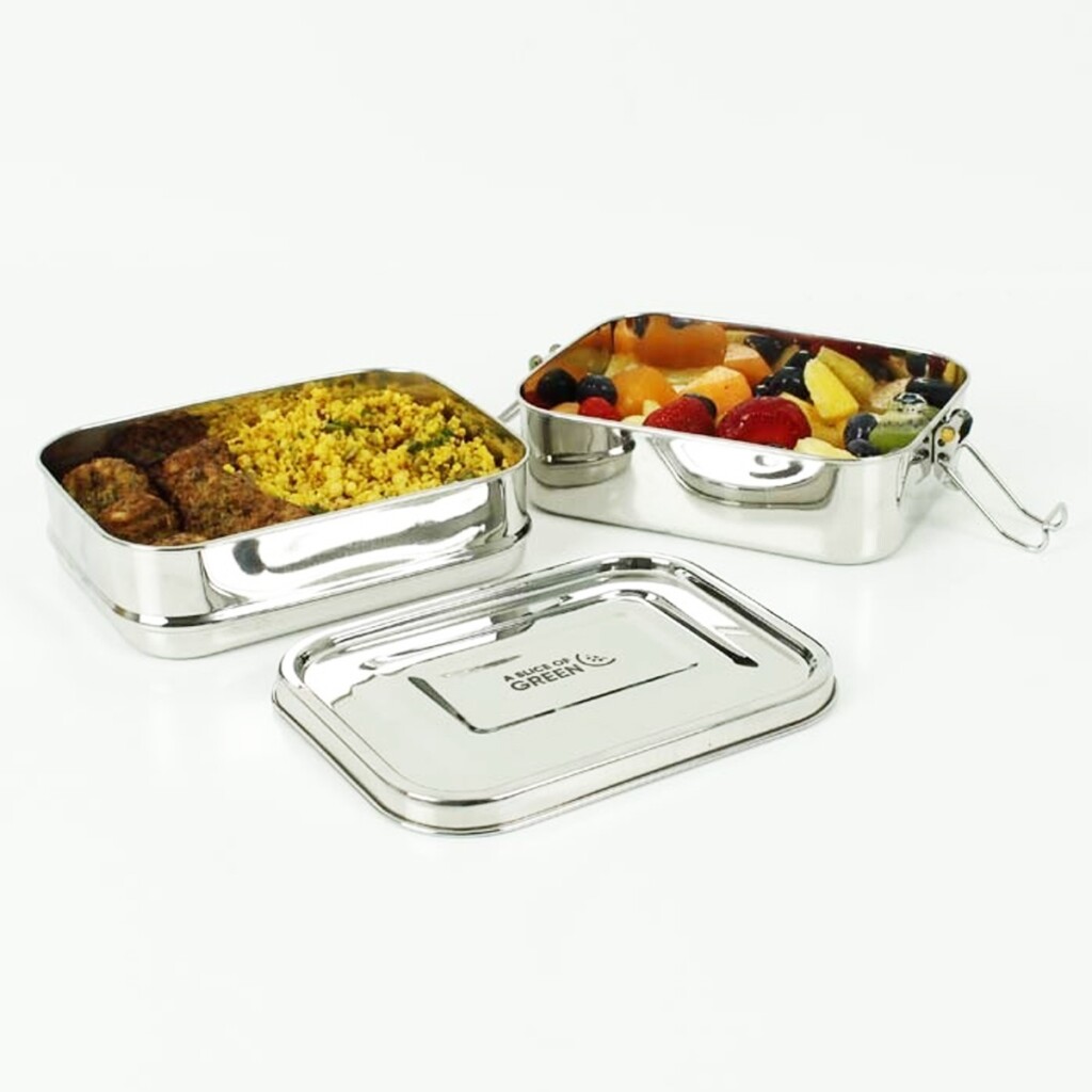 Large Rectangle Two Tier Leak Resistant Stainless Steel Lunch Box