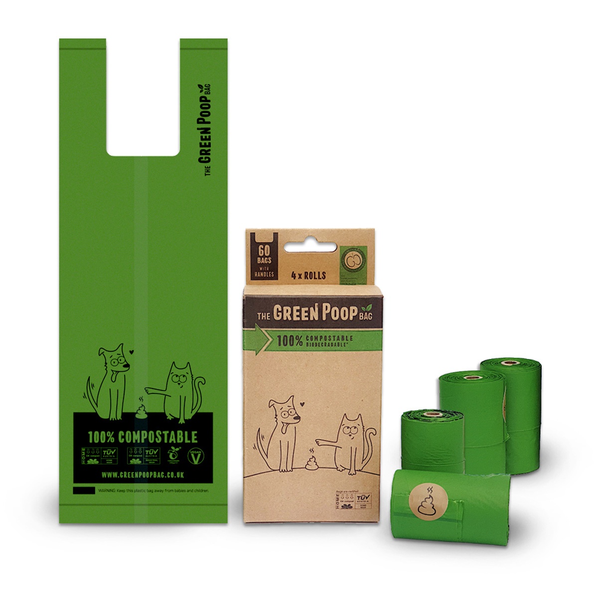 The Green Poop Bag 100% Compostable Dog Poop Bag Rolls - 60 bags