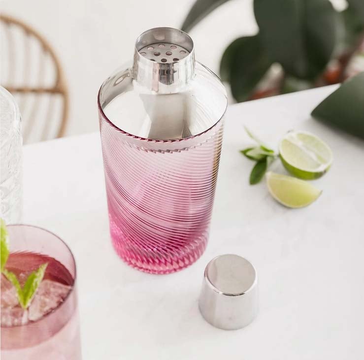 Pink Twist Glass Cocktail Shaker | Eco-Friendly Barware for Home Cocktails