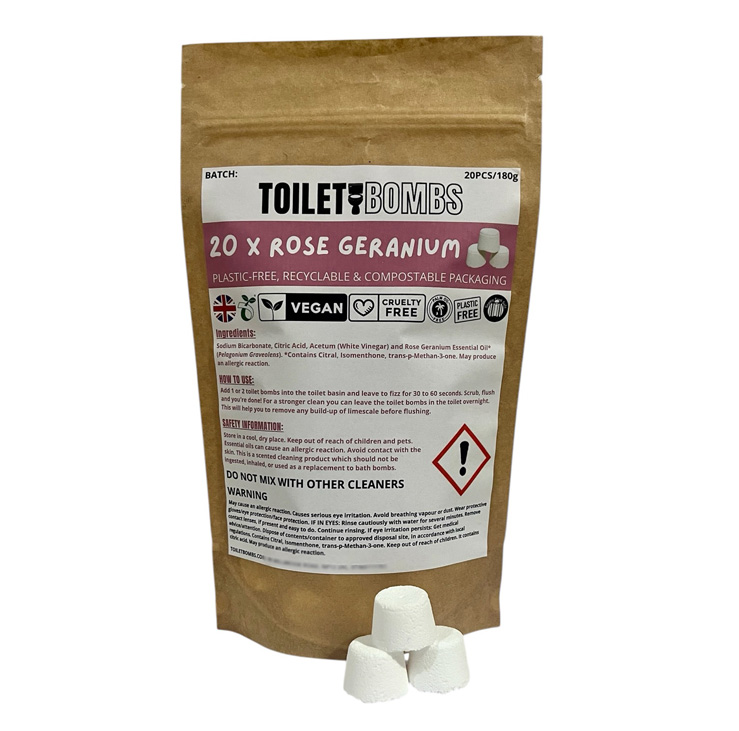 Rose Geranium Toilet Bombs – Eco-Friendly Toilet Cleaner (20 Pack)