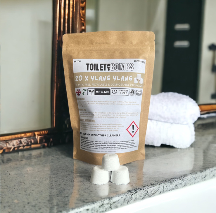 Eco Toilet Bombs with Ylang Ylang – 20 Pack | Natural & Plastic-Free